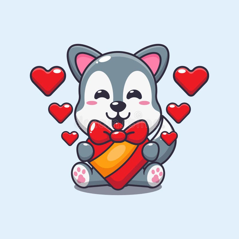 Cute Wolf Happy with Love Gift in Valentine S Day. Stock Vector ...