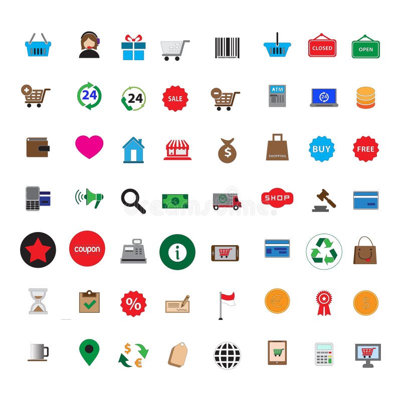 Complete Set of Shopping Icons. Isolated White Background Stock Vector ...