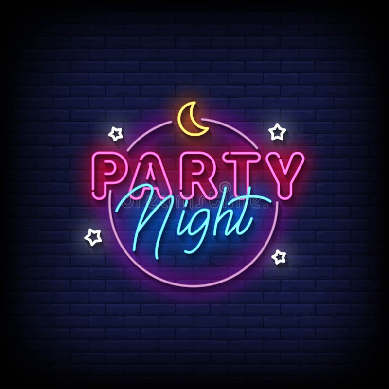 Neon Sign Party Night with Brick Wall Background Vector Stock Vector ...