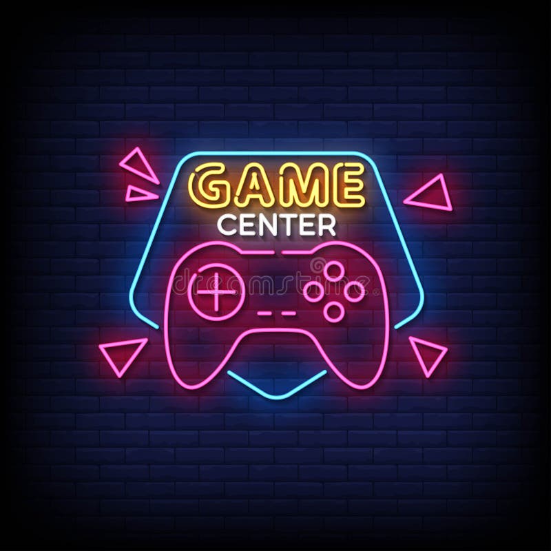 Neon Sign Game Center with Brick Wall Background Vector Stock Vector ...