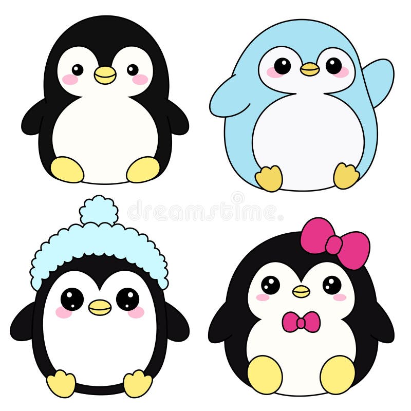 Set of Cute Penguin Squishmallow Illustration Stock Vector ...