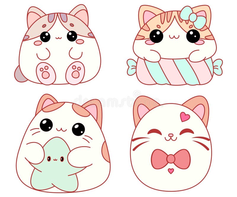 Set of Cute Kitty Cartoon Illustration Stock Vector - Illustration of ...