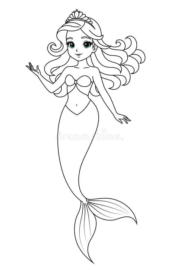 Kawaii Mermaid Princess Coloring Page Stock Vector - Illustration of ...