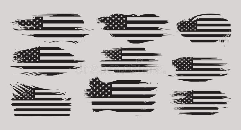 American Flag Silhouette, Grunge USA Flag Set Vector, Grunge Stock ...