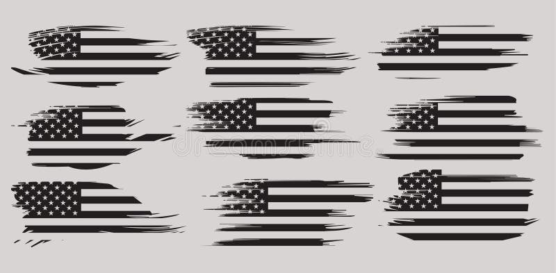 American Flag Silhouette, Grunge USA Flag Set Vector, Grunge Stock ...