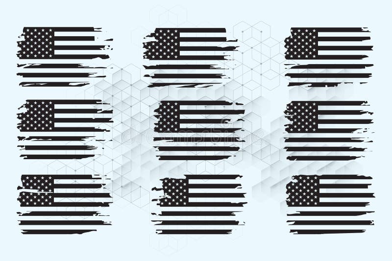 American Flag Silhouette, Grunge USA Flag Set Vector, Grunge Stock ...