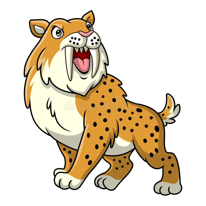 Cute Smilodon Cartoon on White Background Stock Vector - Illustration ...