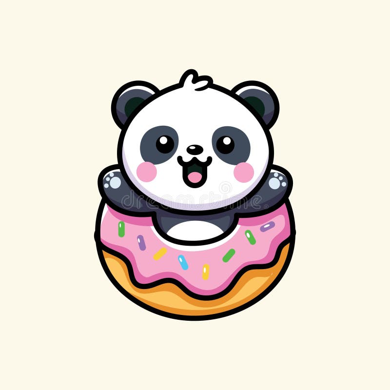 Panda Donut with Flowing Cream on Pink Background Stock Vector ...