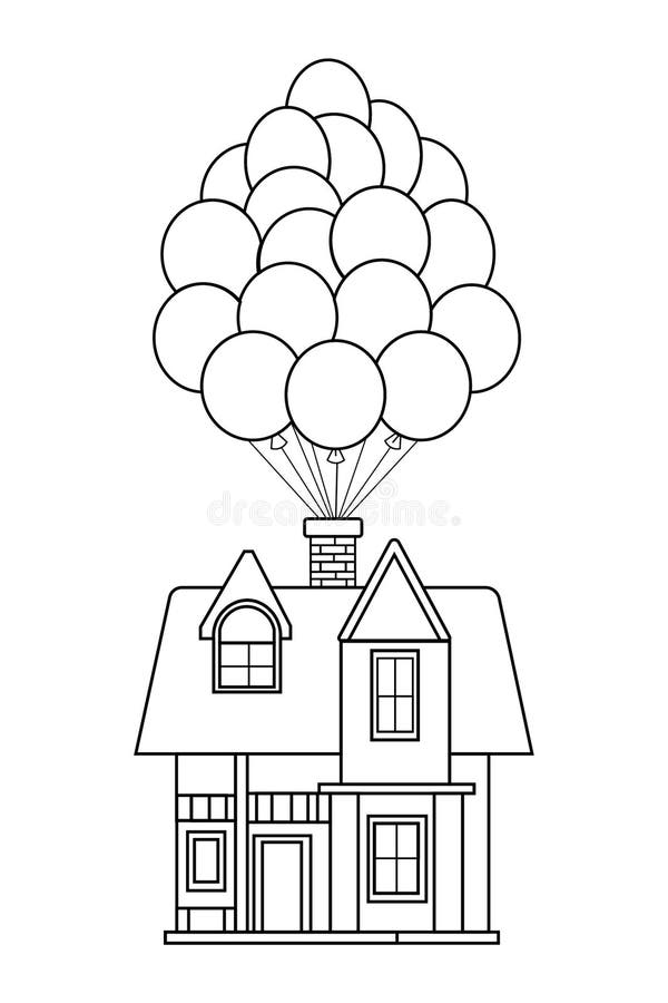 Black and White Sketch Illustration of a Classic Style House Flying ...