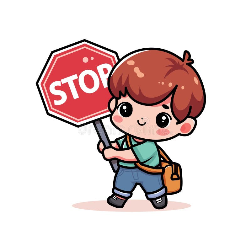 Cute Vector Design Illustration of Little Boy Carrying Stop Symbol ...