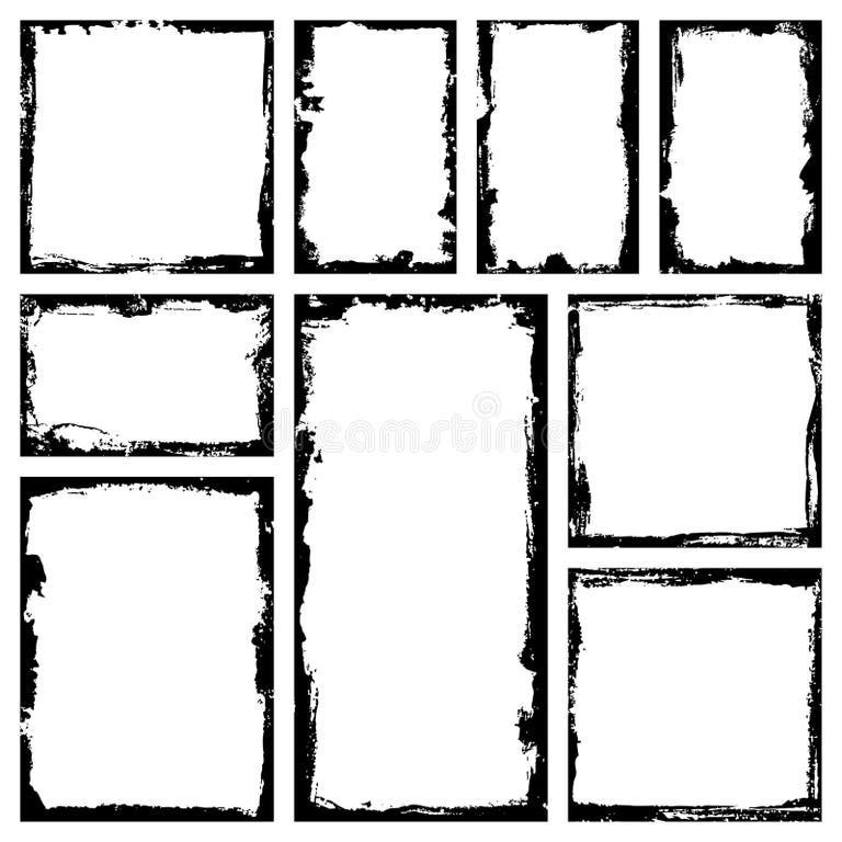 Rectangular Vector Ragged Edge Frame Set. Grunge Ink Creative Old Dirty ...