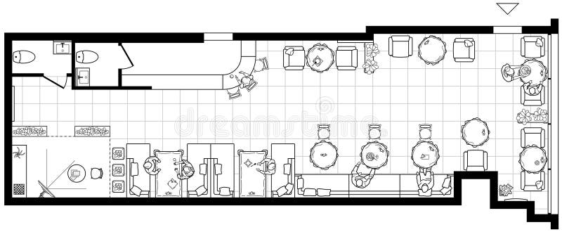 Floor Plan of Small Restaurant. Furniture in the Catering Interior. Bar ...
