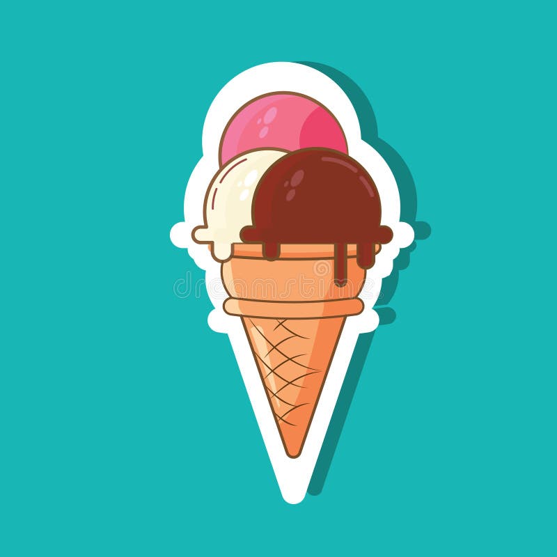 Ice Cream Chocolate Vanilla and Strawberry Sticker Stock Vector ...