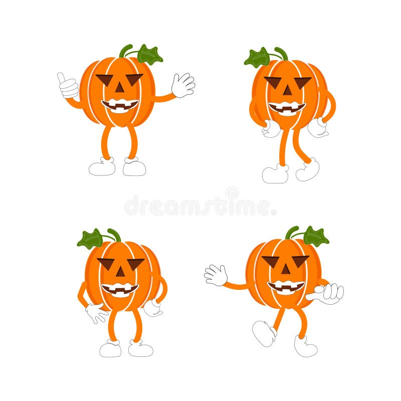 Pumpkins Character Cartoon, Halloween Pumpkin Icon Vector, Various ...