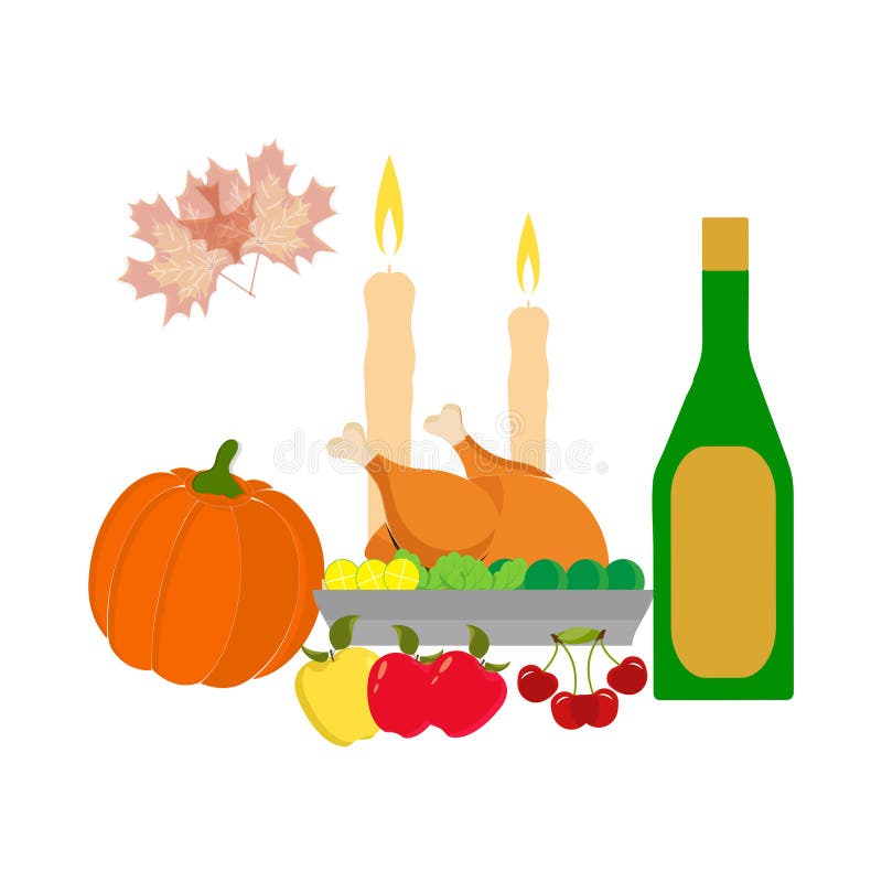 Thanksgiving Icons. Autumn Elements with Roast Turkey Stock Vector ...