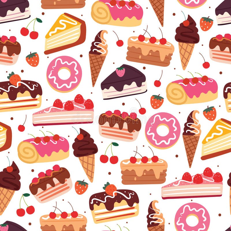Seamless Pattern Cartoon Dessert Stock Vector - Illustration of ...