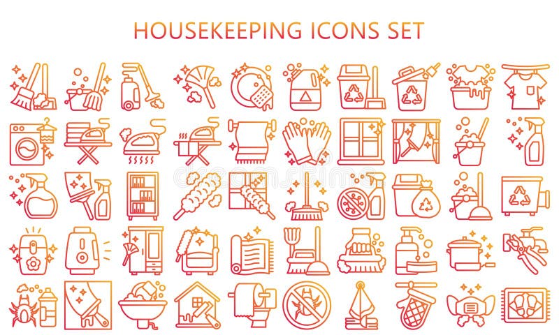 Housekeeping Gradient Outline Icons Pack Stock Vector - Illustration of ...