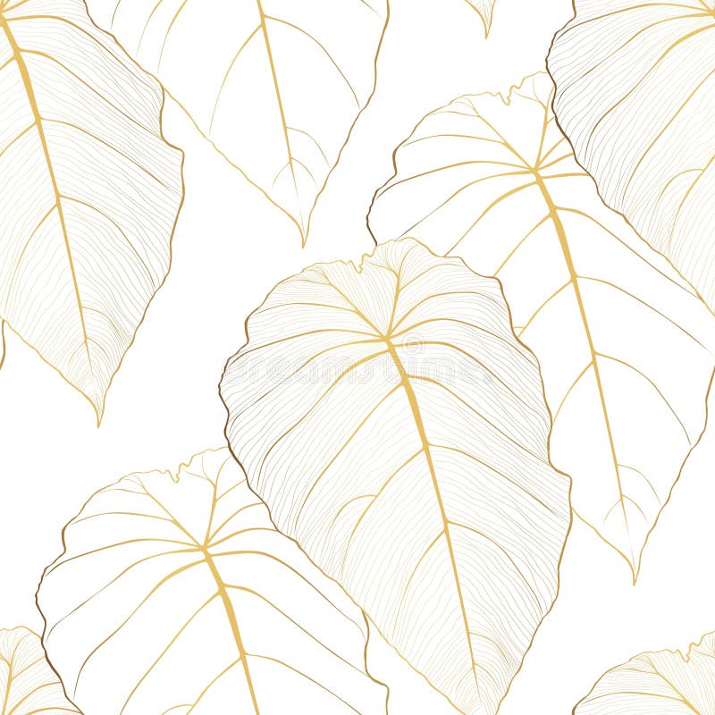 Luxury Gold Background. Floral Seamless Pattern, Golden Tropical Split ...