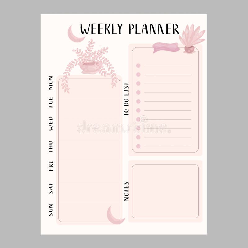 Weekly Planner Png Jpeg To Do List Notes Fri Wed Tue Mon Stock Vector ...