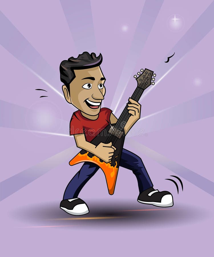 Guitarist Cartoon Character Illustration Cool Boy Player Guitar Music ...