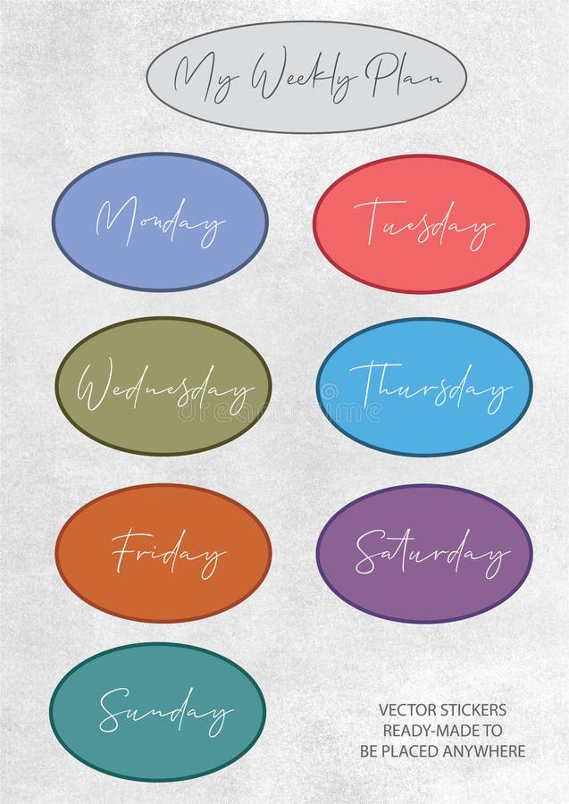 Weekly Days Plan Color Stickers Stock Vector - Illustration of prinable ...