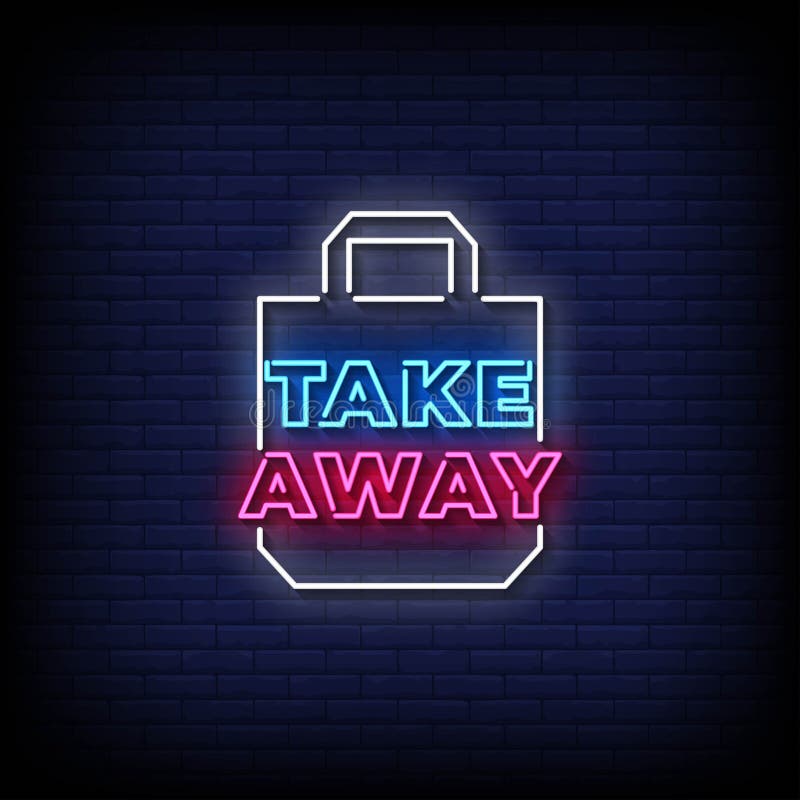 Neon Sign Take Away with Brick Wall Background Vector Stock Vector ...