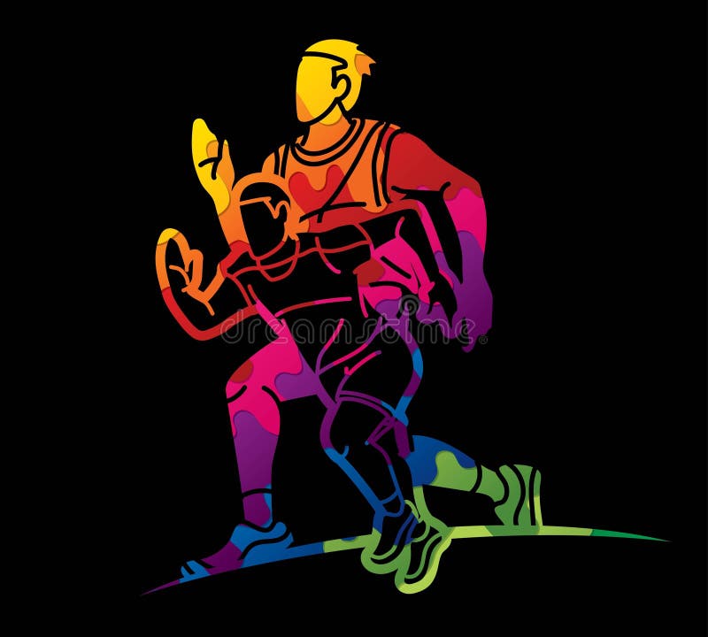 Start Running Men Runner Action Jogging Together Cartoon Sport Graphic ...