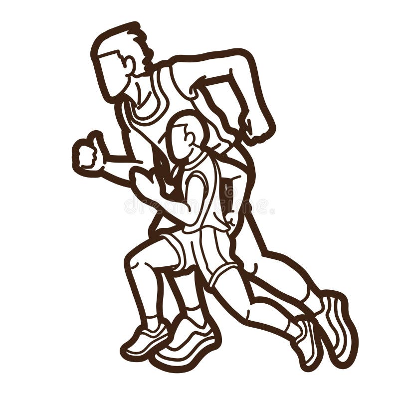 Start Running Men Runner Action Jogging Together Cartoon Sport Graphic ...