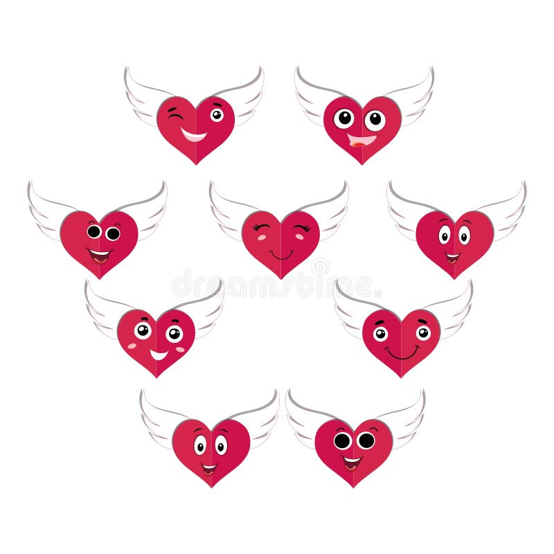 Love Heart Cartoon with Many Expressions. Different Love Heart Activity ...