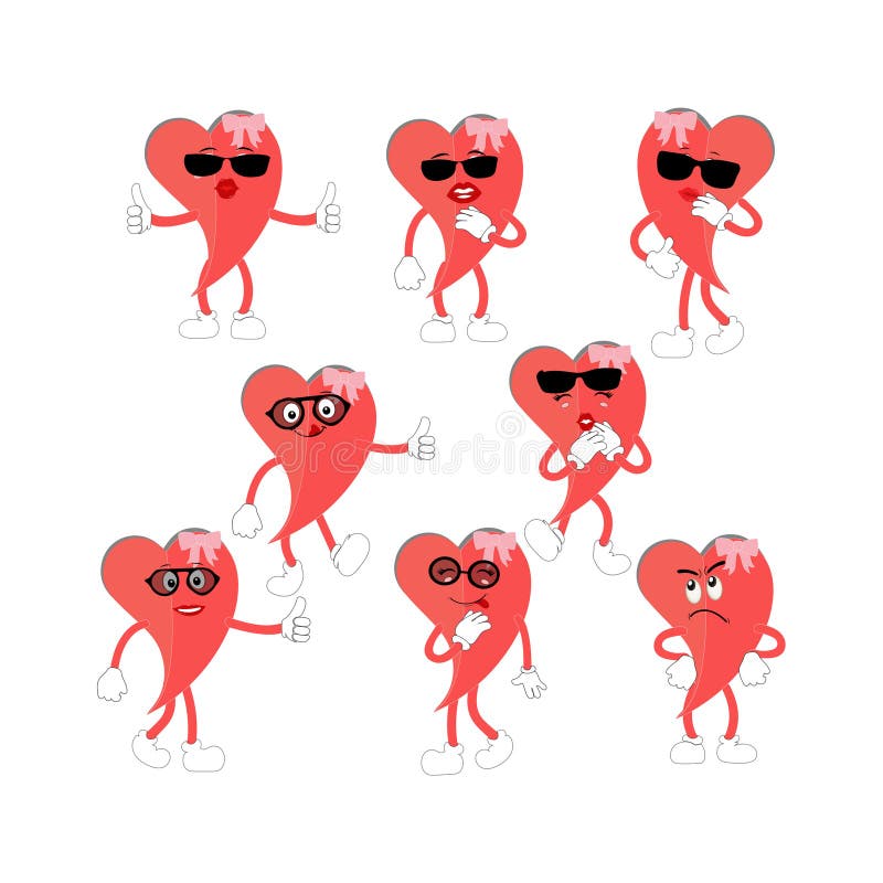 Love Heart Cartoon with Many Expressions. Different Love Heart Activity ...