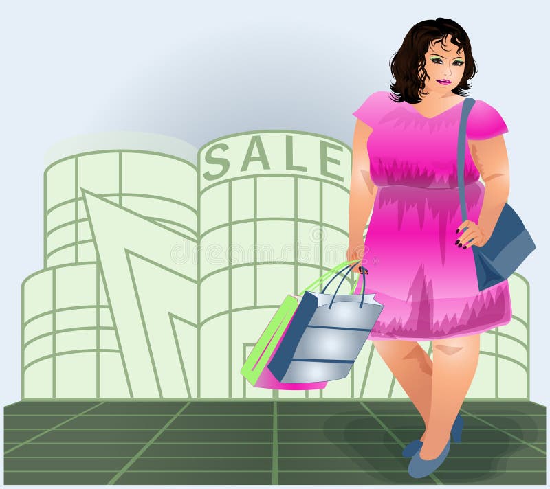 XXL Plus Size Shopping Woman, Vector Stock Vector - Illustration of ...