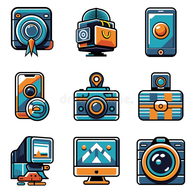 9 Icons Consisting of Online Shop Icons, Smartphones, Monitors, Tube ...