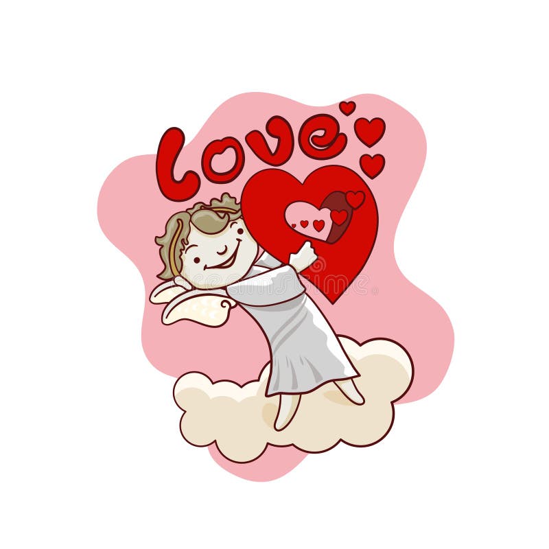 Illustration of Cute Cupid with Love and Cloud Stock Vector ...