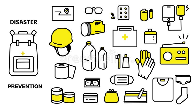 Disaster Prevention Set Vector Icon Set Black and White Illustration ...