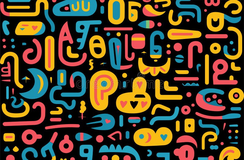 Modern Style Pattern of Colored Fonts on a Black Background, in the ...