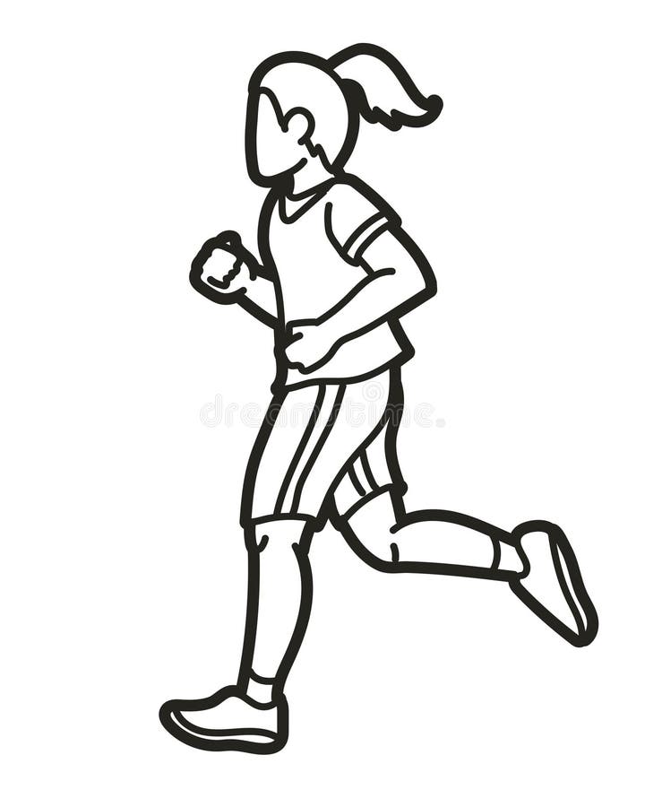 A Girl Start Running Action Jogging Movement Cartoon Sport Graphic ...
