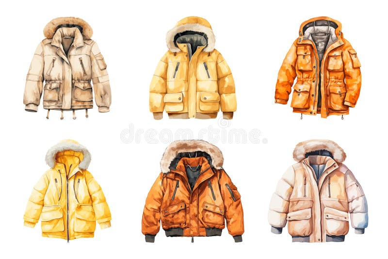 Watercolor Winter Jacket Set, Winter Accessories, Vector Illustration ...