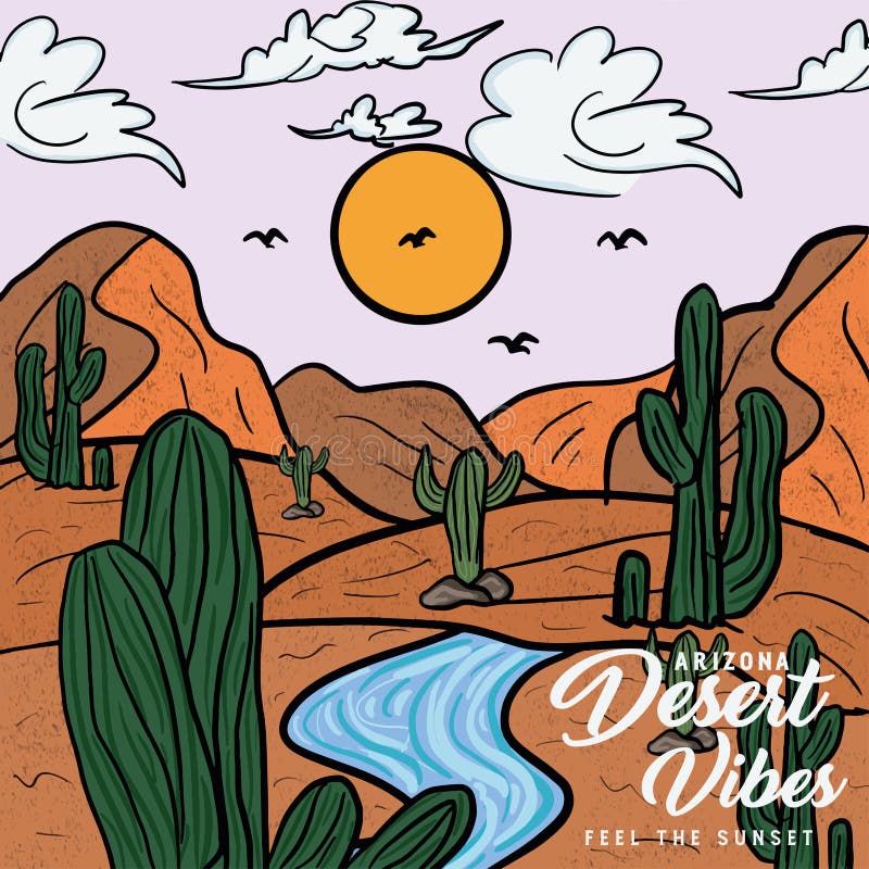 Arizona Desert Vibes Adventure Vintage Print Design Stock Vector ...