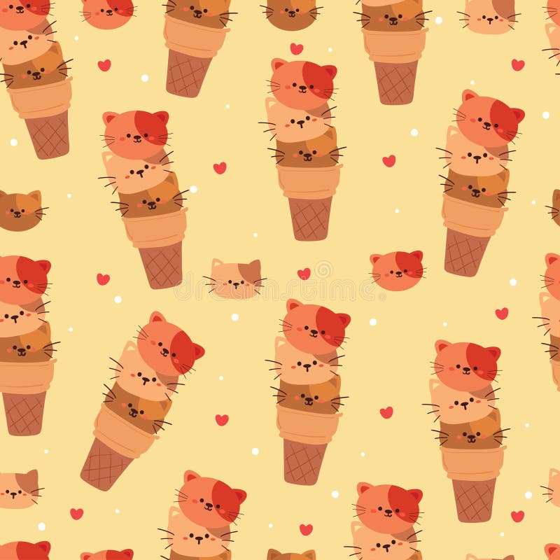 Seamless Pattern Cartoon Cat Ice Cream Stock Vector - Illustration of ...