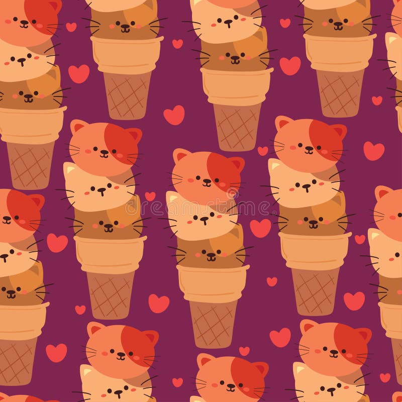 Seamless Pattern Cartoon Cat Ice Cream Stock Vector - Illustration of ...