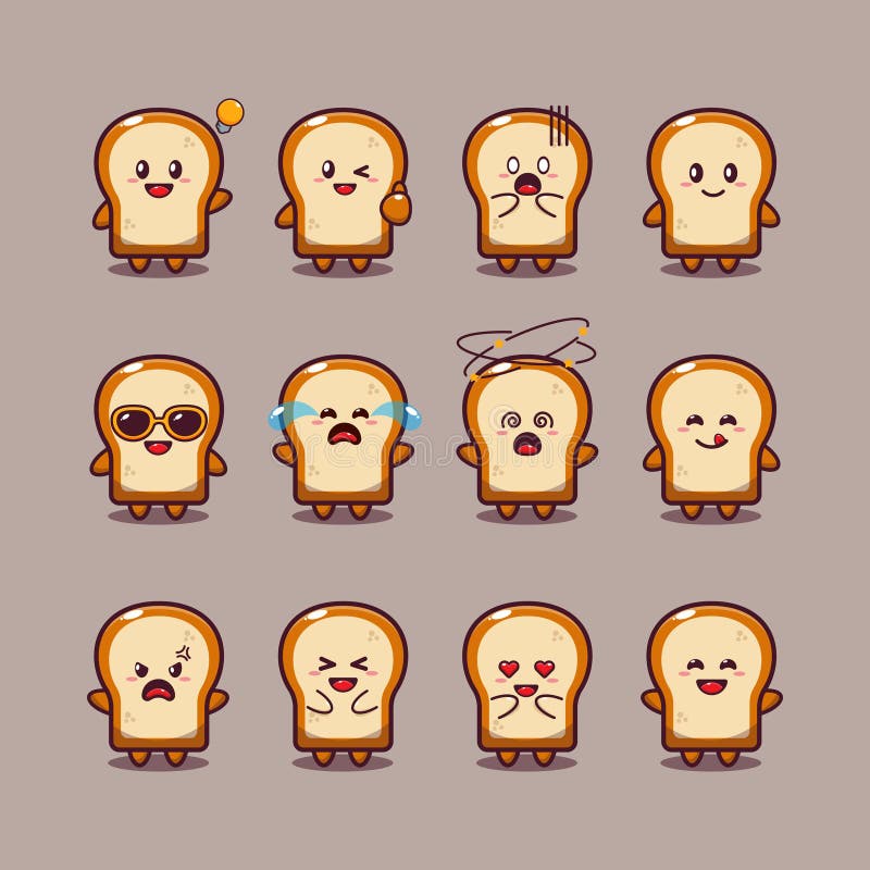 Cute Loaf Bread Toast Cartoon Character Vector Illustration. Stock ...