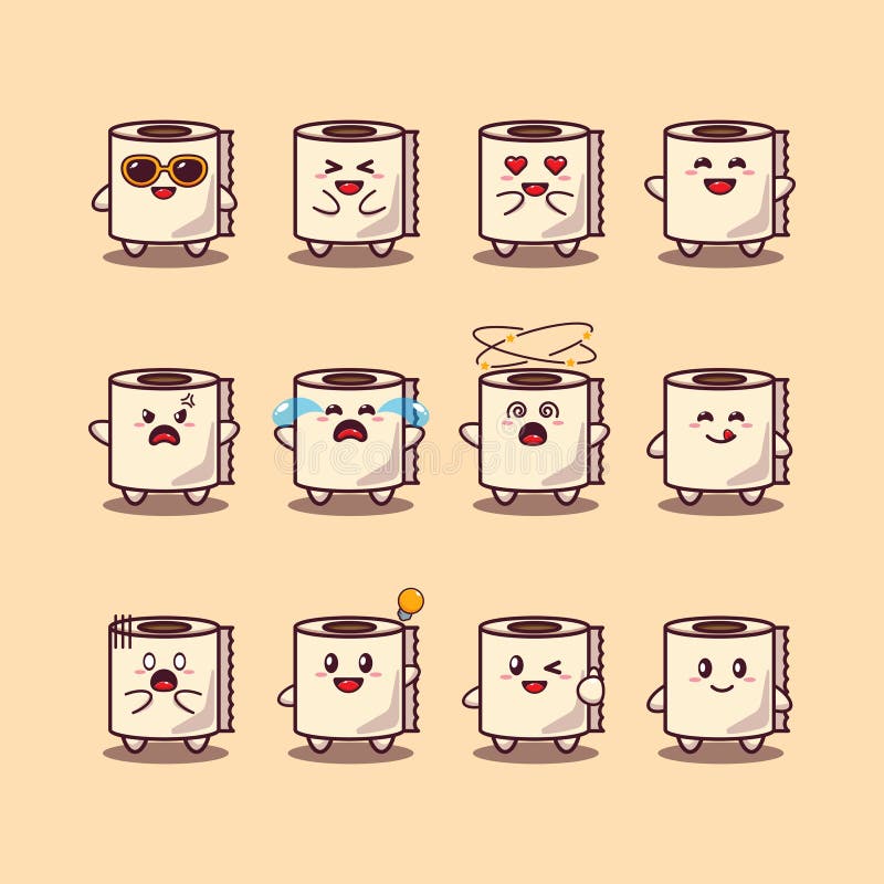 Cute Toilet Paper Cartoon Character Vector Illustration. Stock Vector ...