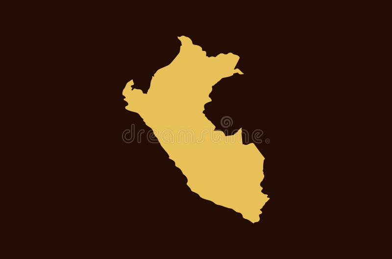 Gold Colored Map Design Isolated on Brown Background of Country Peru ...