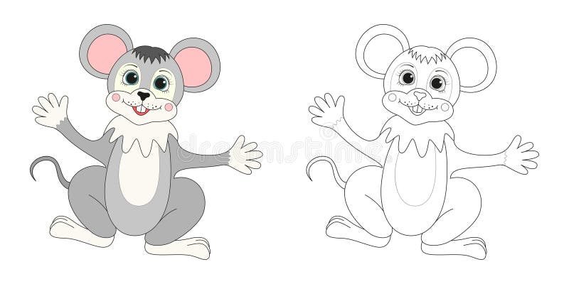 Funny Mouse Line and Color Illustration. Stock Vector - Illustration of ...