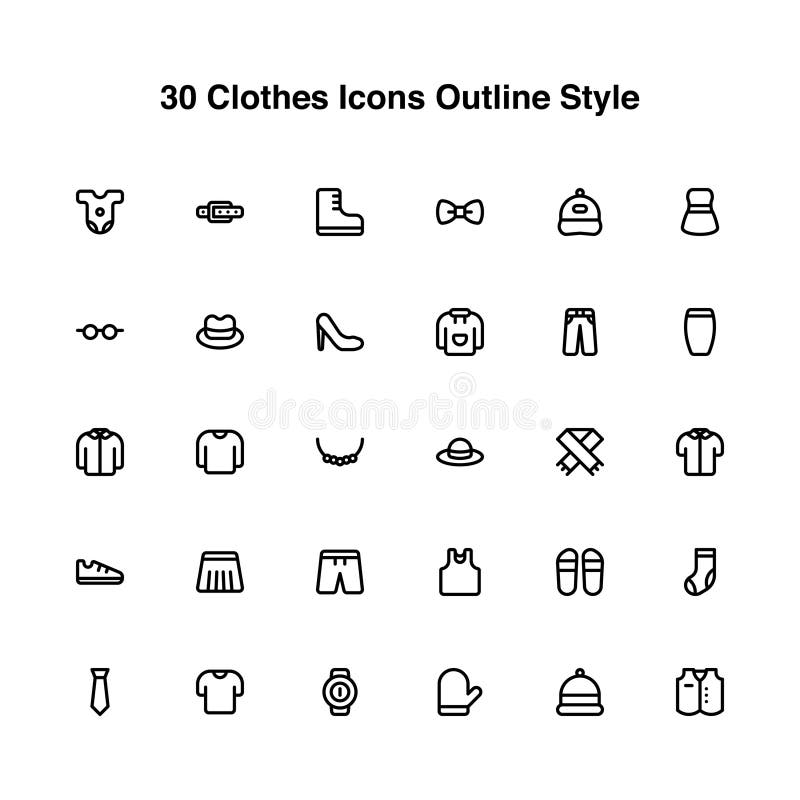 30 Clothes Icons Set Solid Style Icon Stock Vector - Illustration of ...