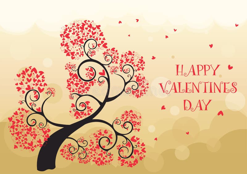 Valentines Day Greeting Card with Hearts Tree Stock Vector ...