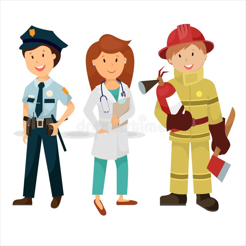 Character Design Templates of a Policeman, Doctor and Firefighter Stock ...