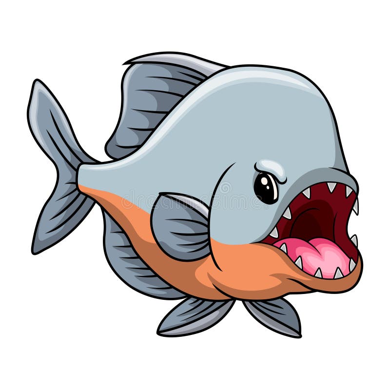 Cute Piranha Cartoon a Swimming Stock Vector - Illustration of ...