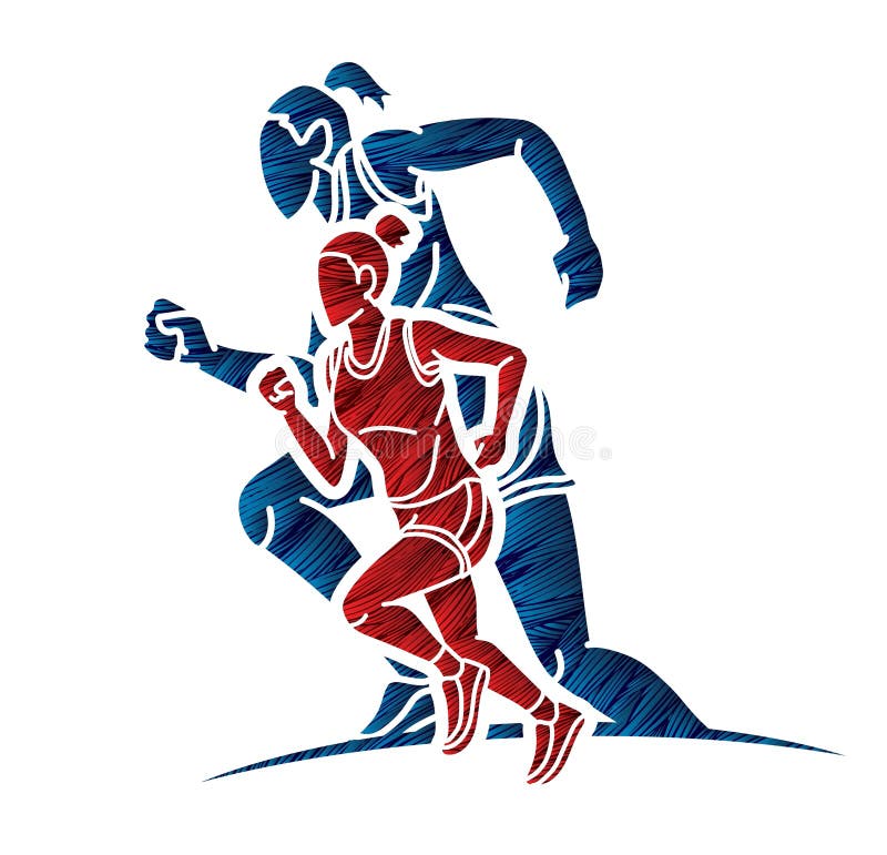 Marathon Runner Women Start Running Action Cartoon Sport Graphic Stock ...