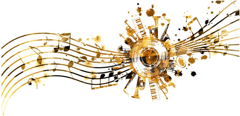Golden Musical Promotional Poster with Musical Instruments and Notes ...